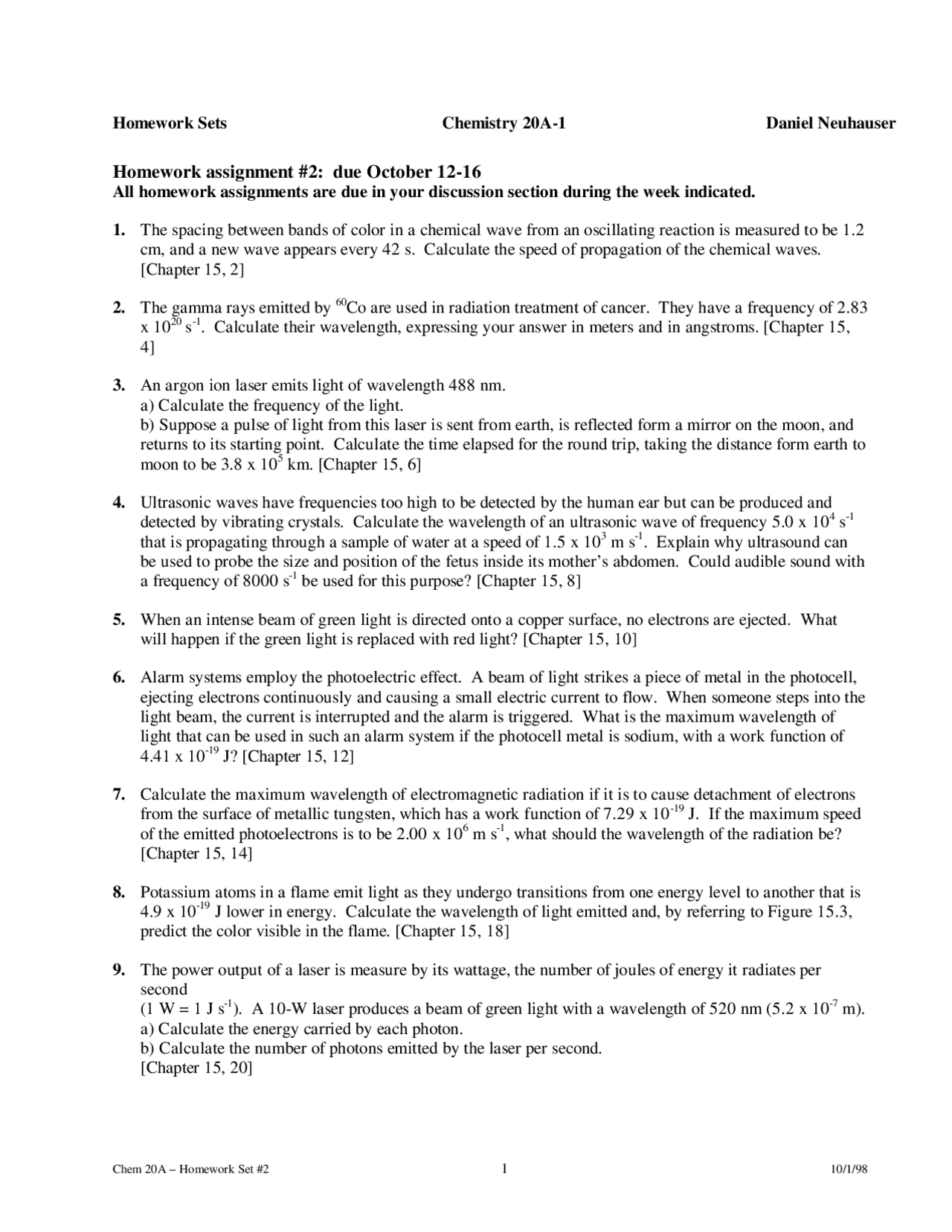 Practice Homework 2 Chemical Structure Chem 20a Docsity