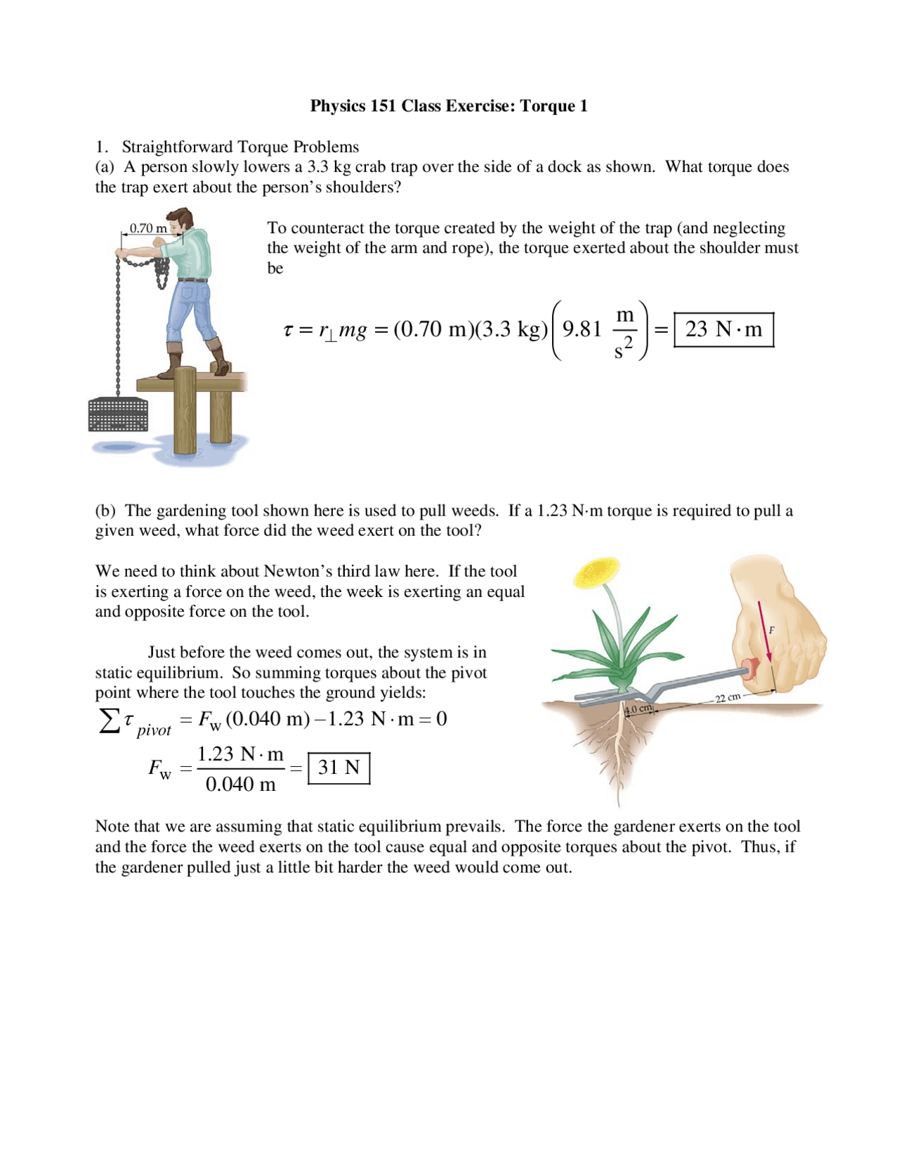 Exercise On Torque In Elements Of Physics Assignment Phys 151 Docsity
