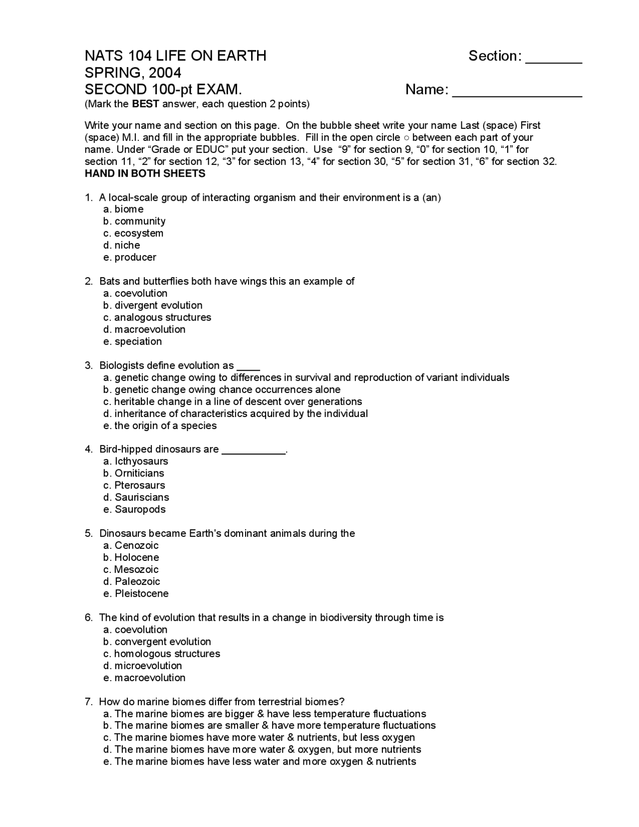 50 Questions On Interacting Organisms In Examination 2 Nats 104 Docsity