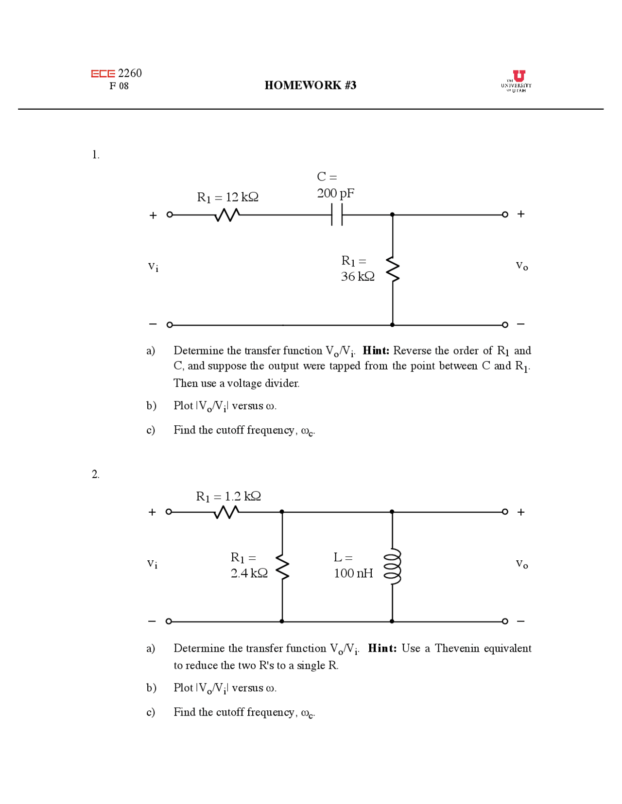 Find The Capacitance And Resistance In Assignment 3 Ece 2260 Docsity