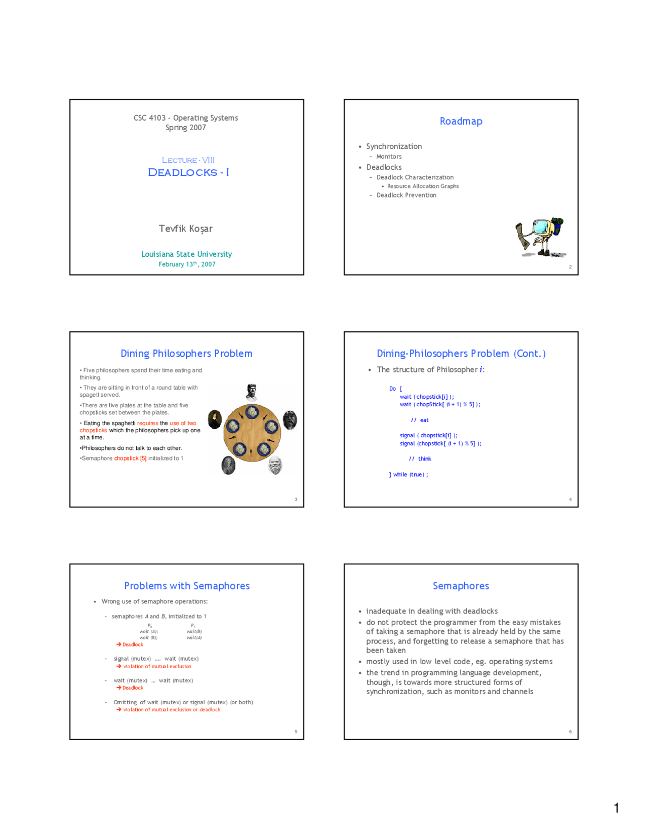 Dining Philosophers Problems Lecture Slides | CSC 4103 | Study notes ...