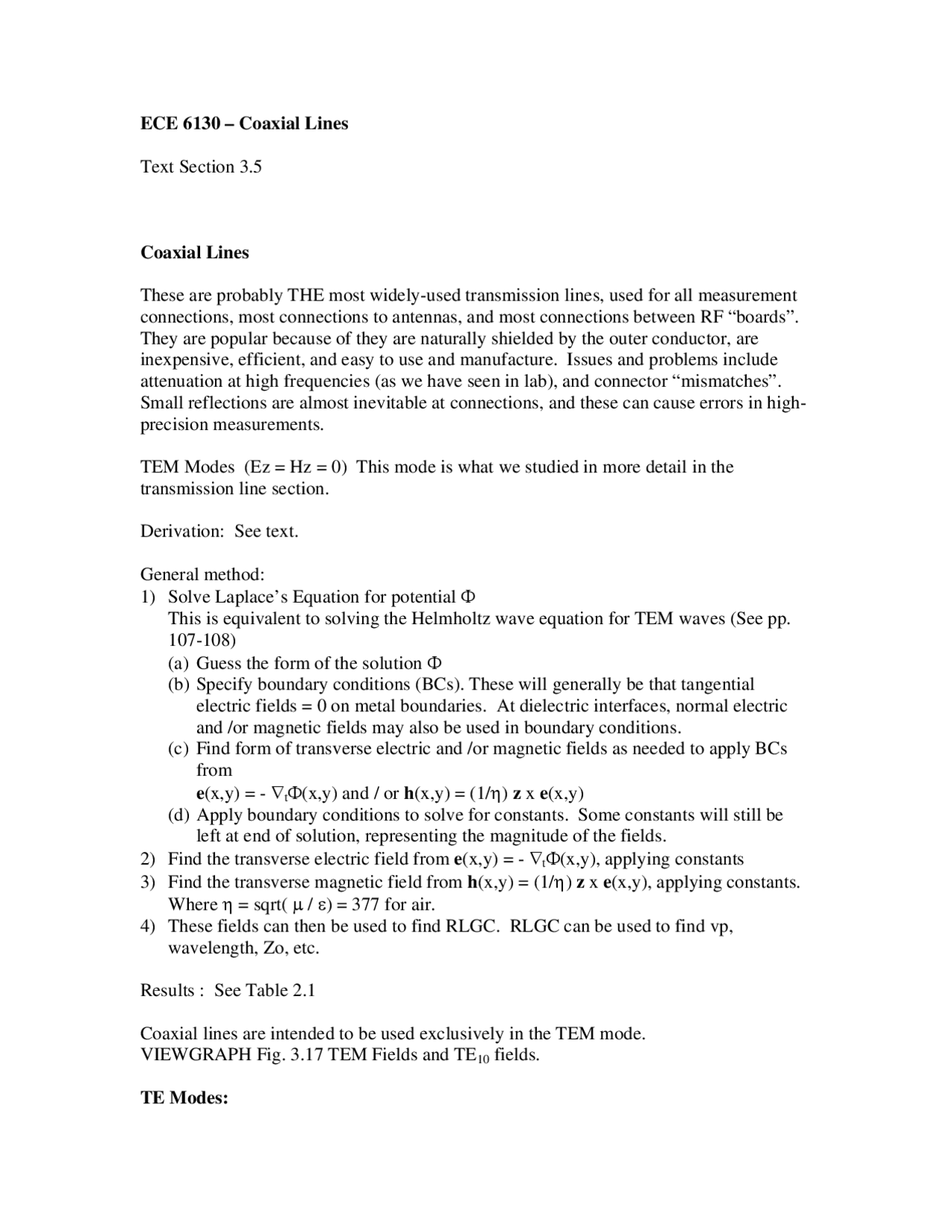 Coaxial Lines - Microwave Engineering I | ECE 5320 - Docsity