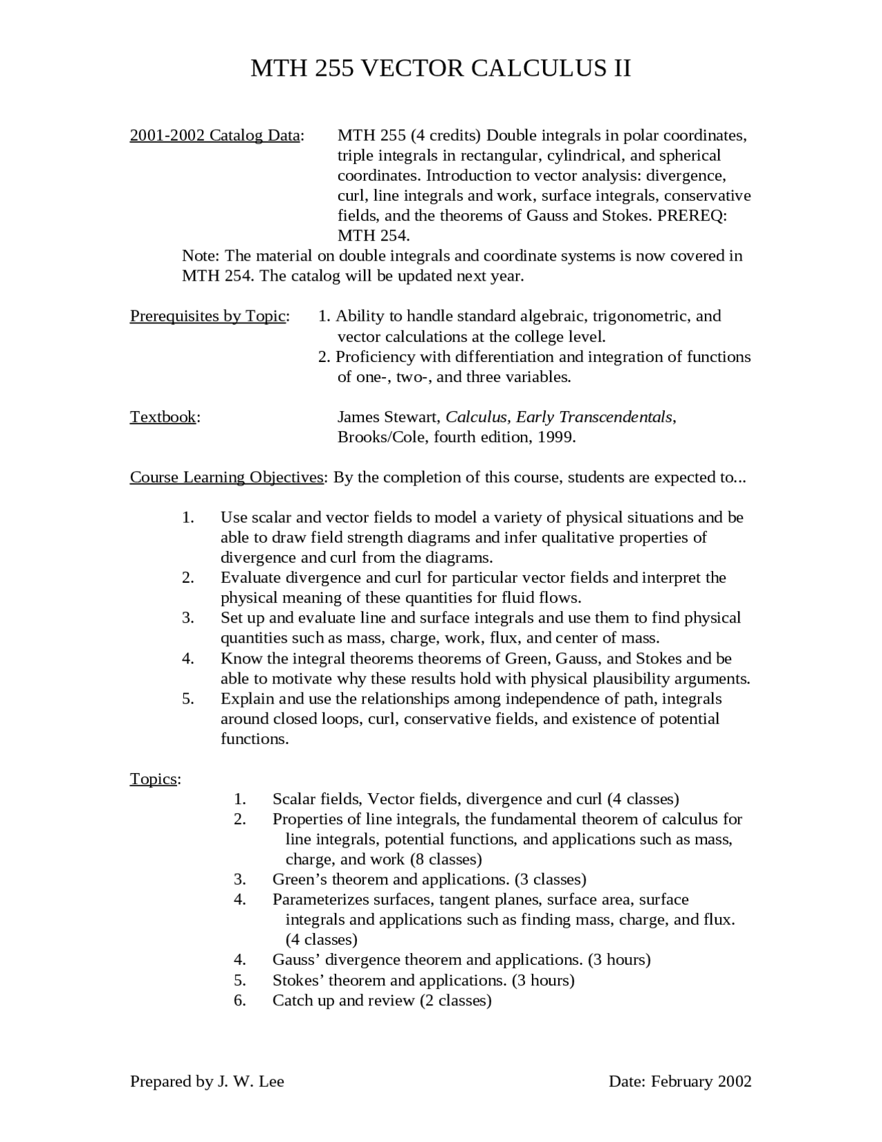 Vector Calculus Ii Review Sheet Mth 255 Docsity
