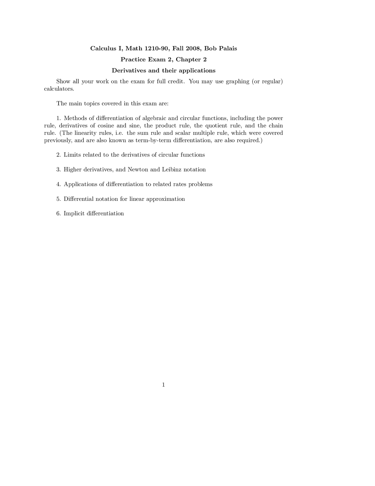 Practice Problems On Derivatives And Their Applications Exam 2 Math
