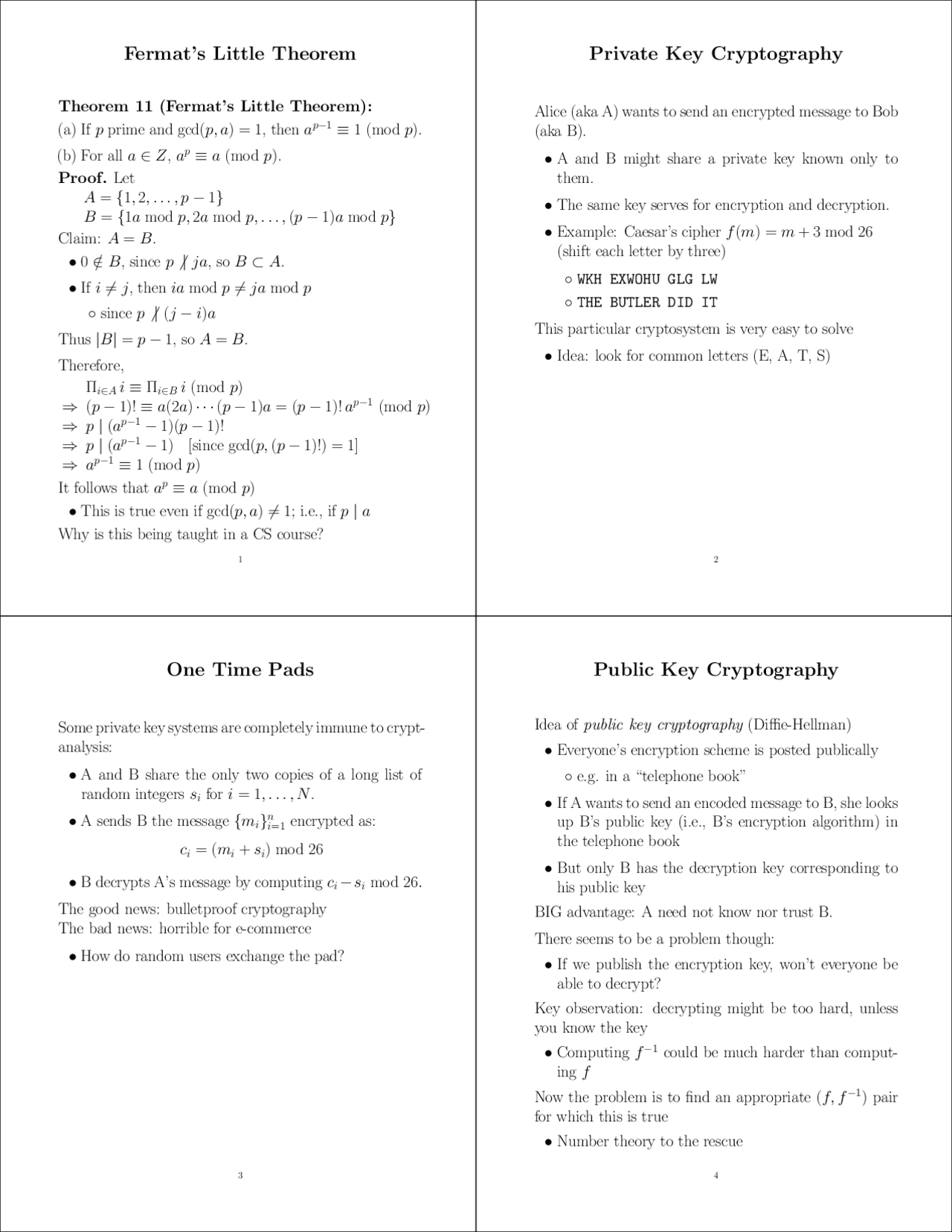 Fermat's Little Theorem, Cryptography - Discrete Structures | CS 2800 - Docsity