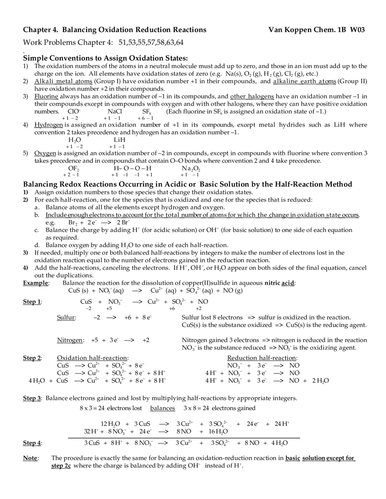 Balancing Oxidation Reduction Reactions - Worksheet Problems | PHYS 4 ...