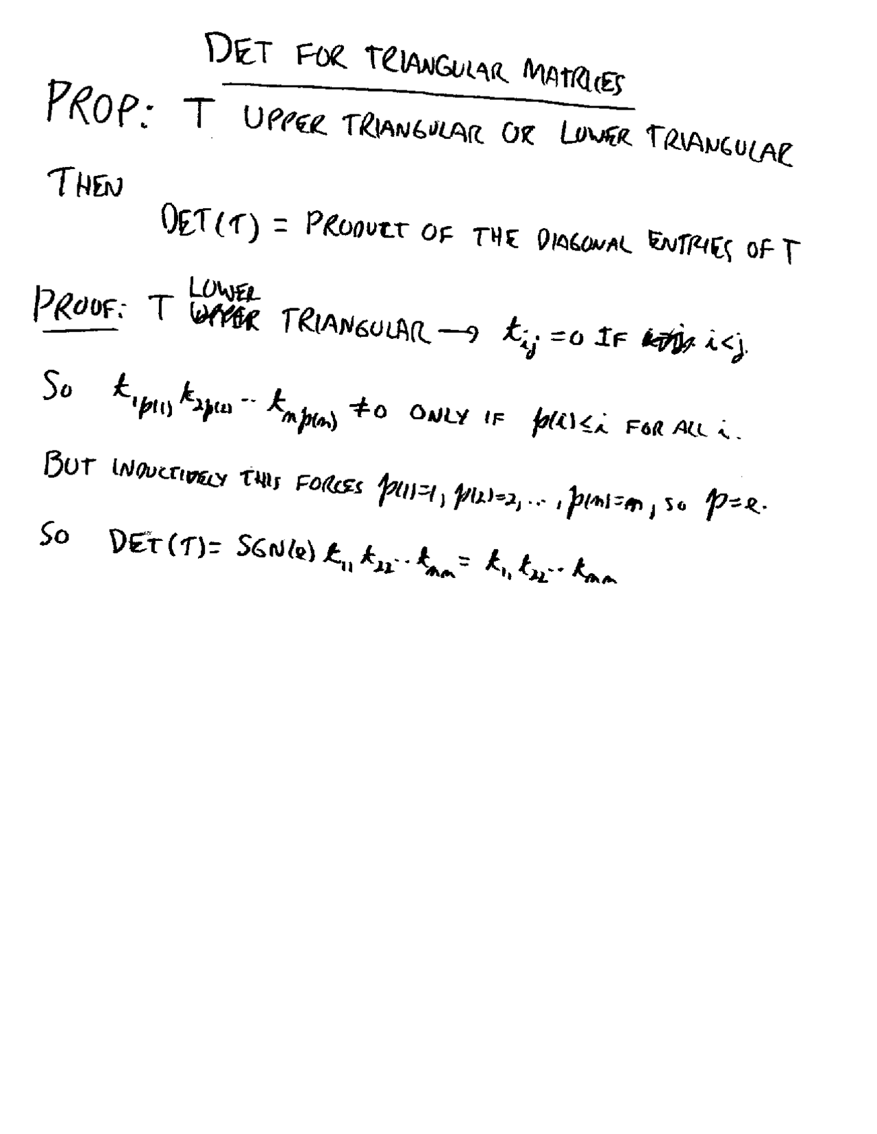 Handwritten Notes On Det For Triangular Matrices Math 115a Docsity