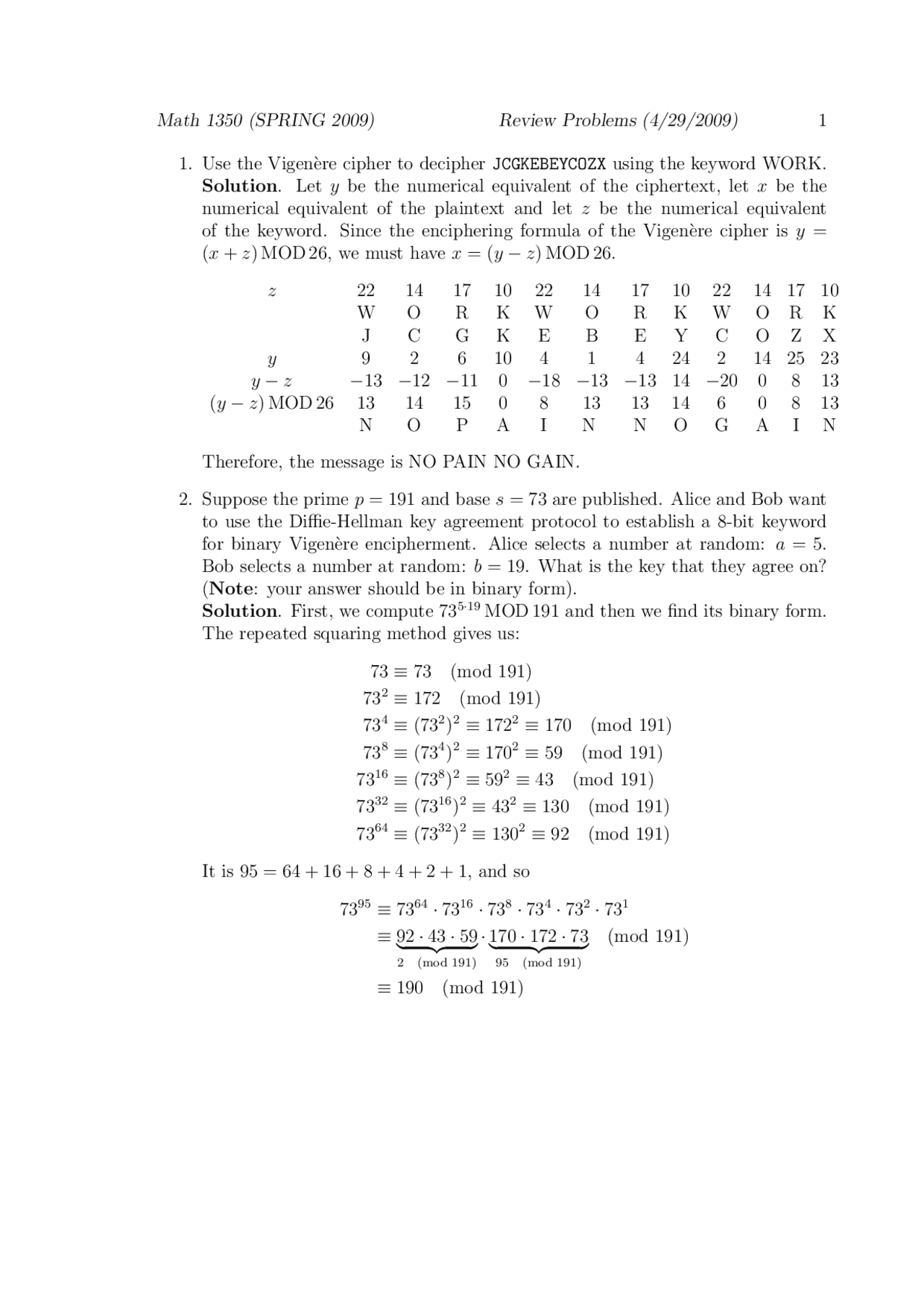 Resolution of Review Problems on Probability | MATH 1350 - Docsity