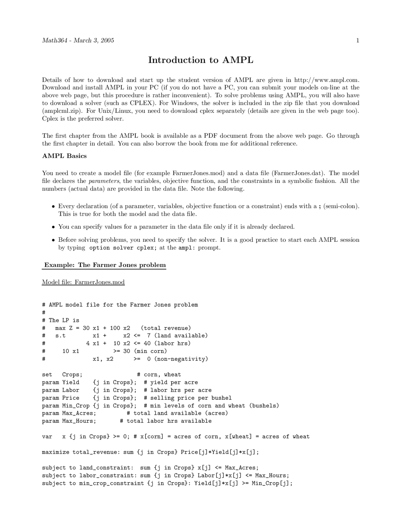 Algebraic Modeling Programming Language Principles Of Optimization