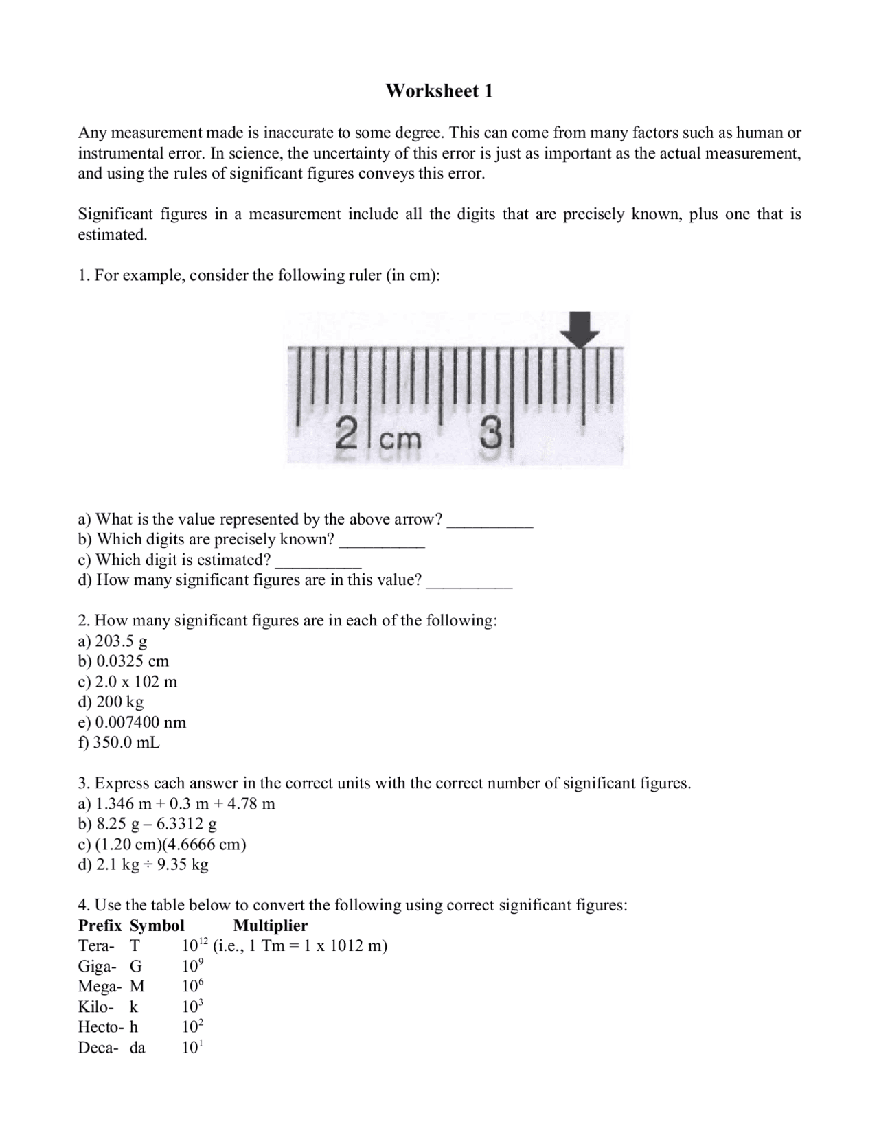 6 Questions On General Chemistry Worksheet 1 Ch 221 Docsity