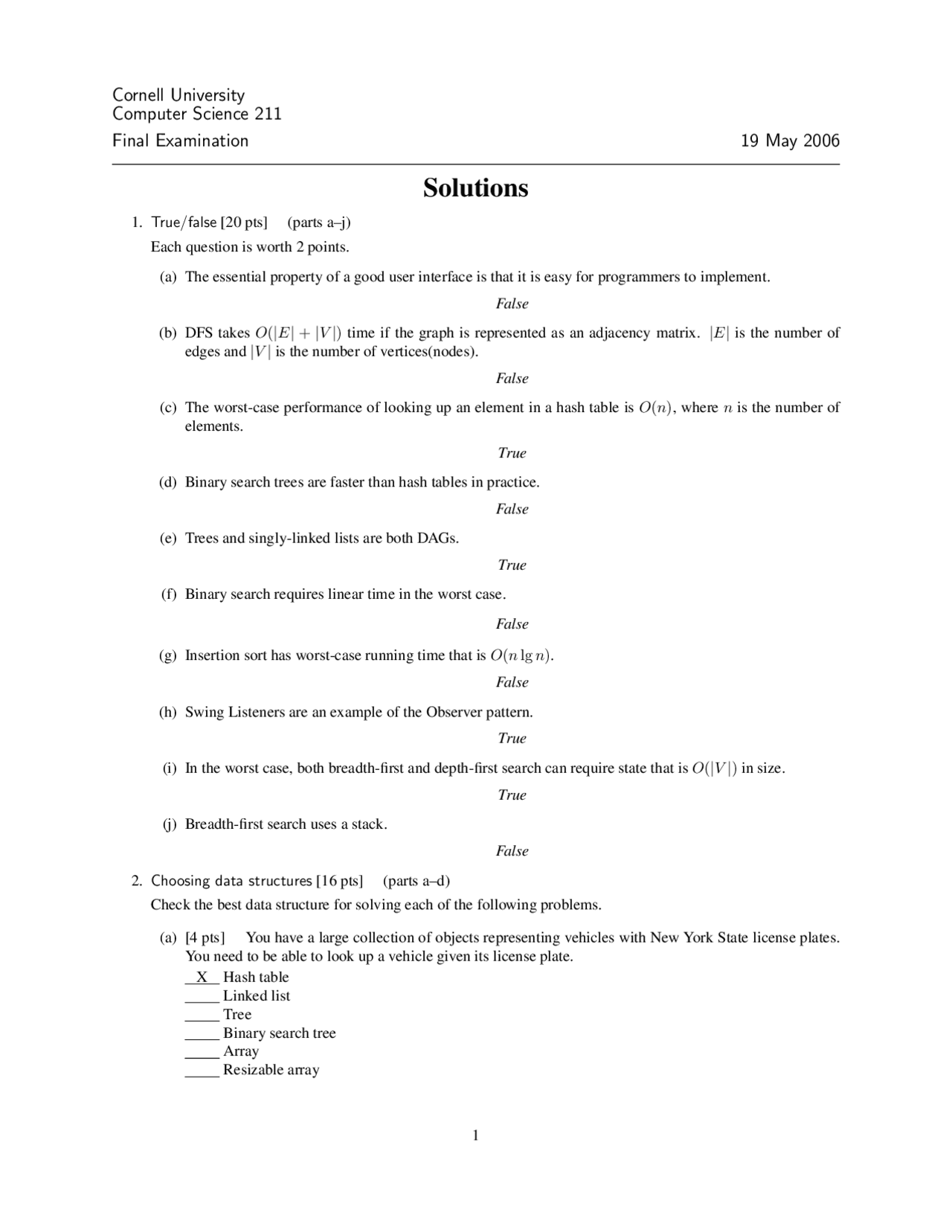 Solved Final Exam For Object Oriented Programming And Data Structures 9188