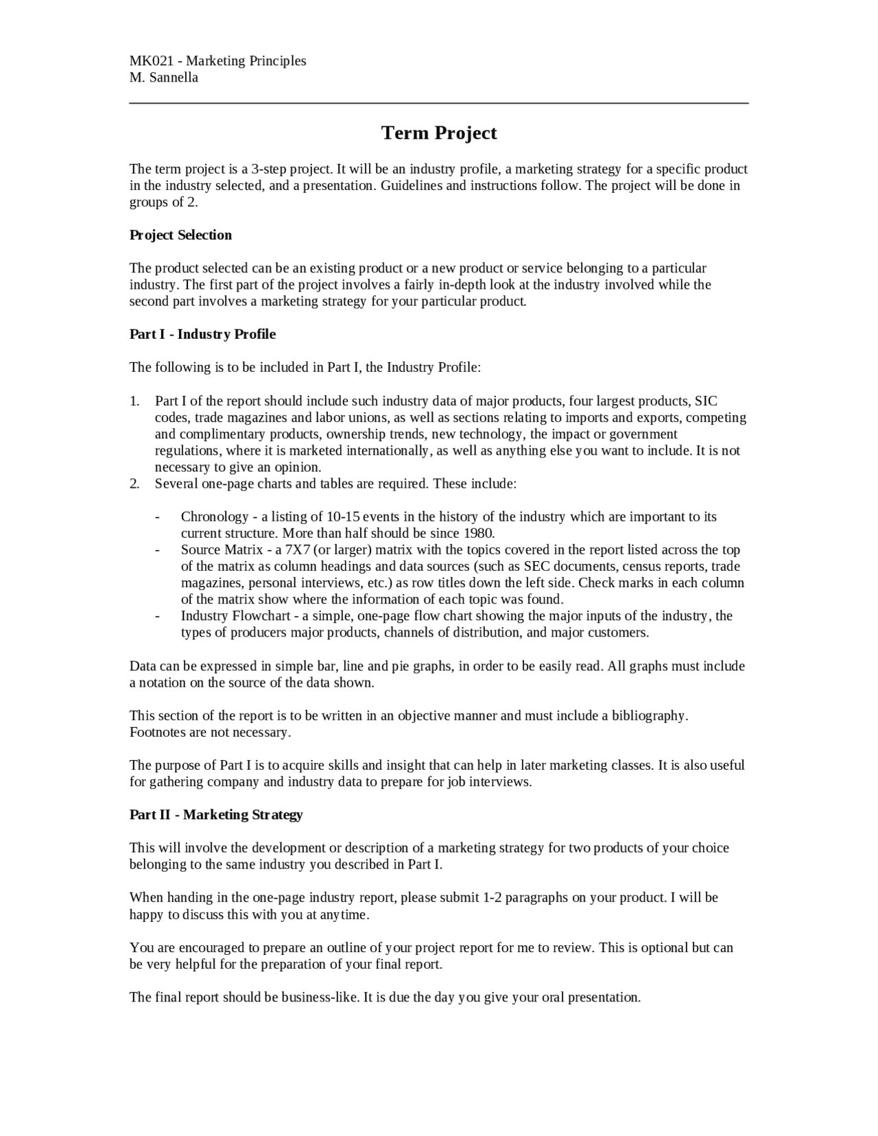 Outline for Marketing Strategy Paper - Term Project 3 | MK 021 - Docsity