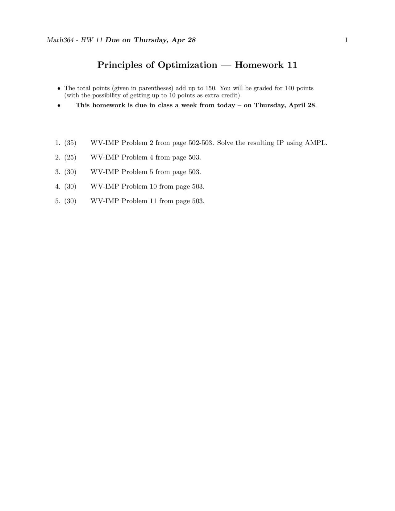 Problem Set 11 Principles Of Optimization Math 364 Docsity