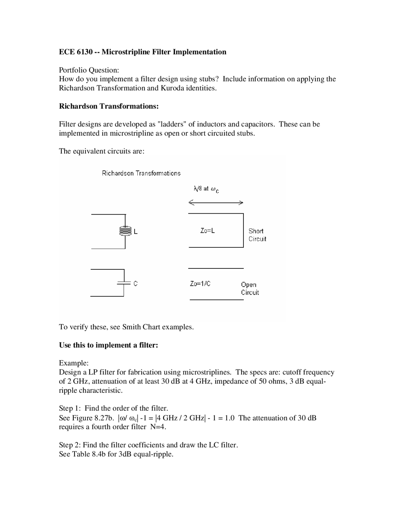 The Micro Stripline Filter Implementation And Transformations Ece