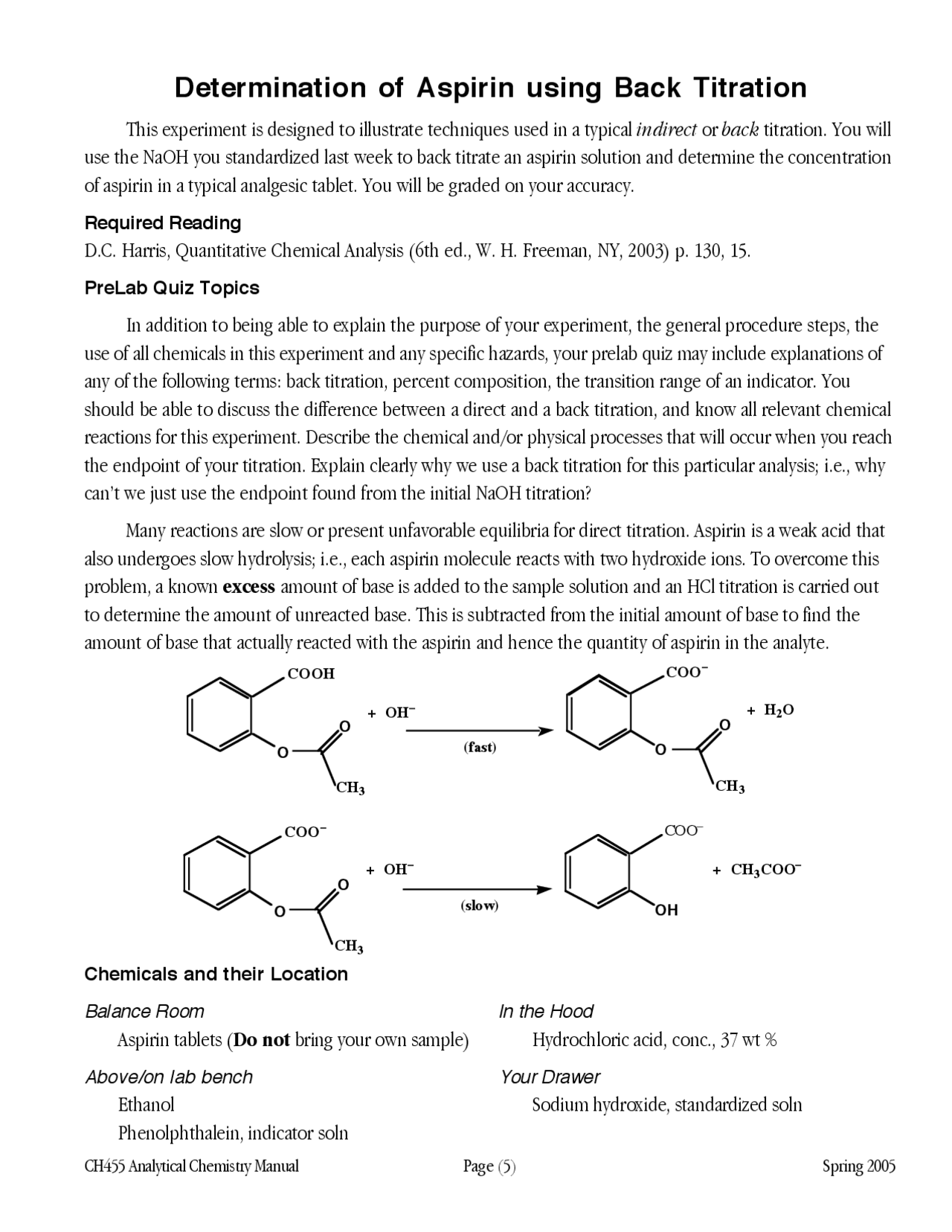 Determination Of Aspirin Using Back Titration Analytical Chemistry Ch 455 Lab Reports