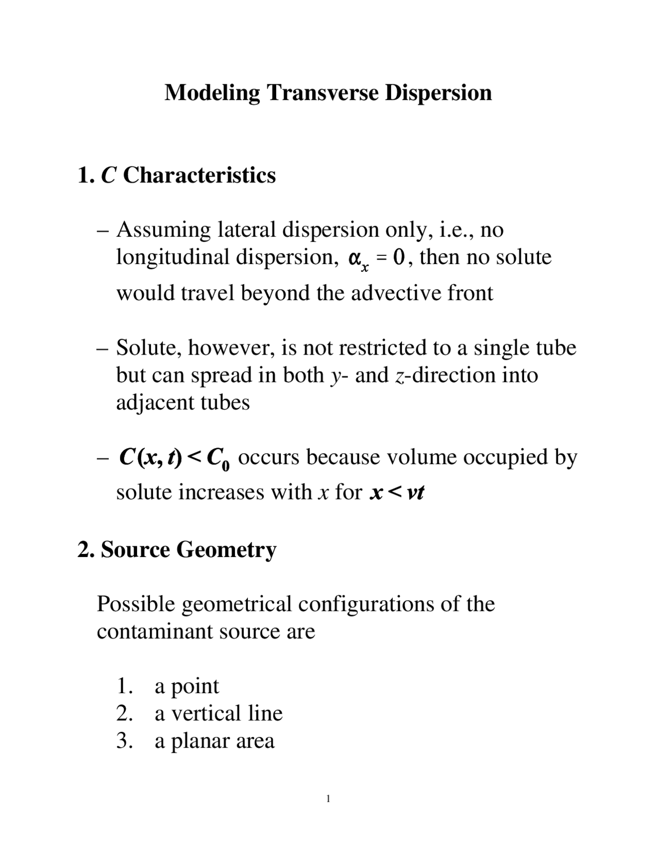Modeling Transverse Dispersion Lecture Notes Bsyse 595 Docsity
