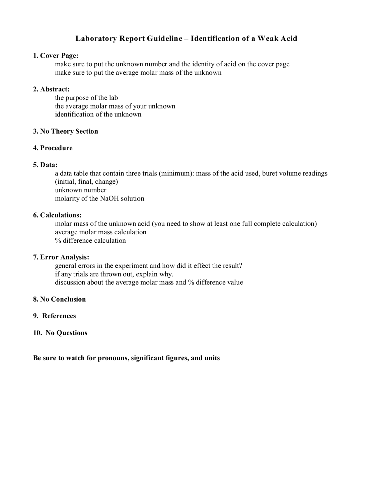 Identification Of A Weak Acid Laboratory Report Guideline Ch 221