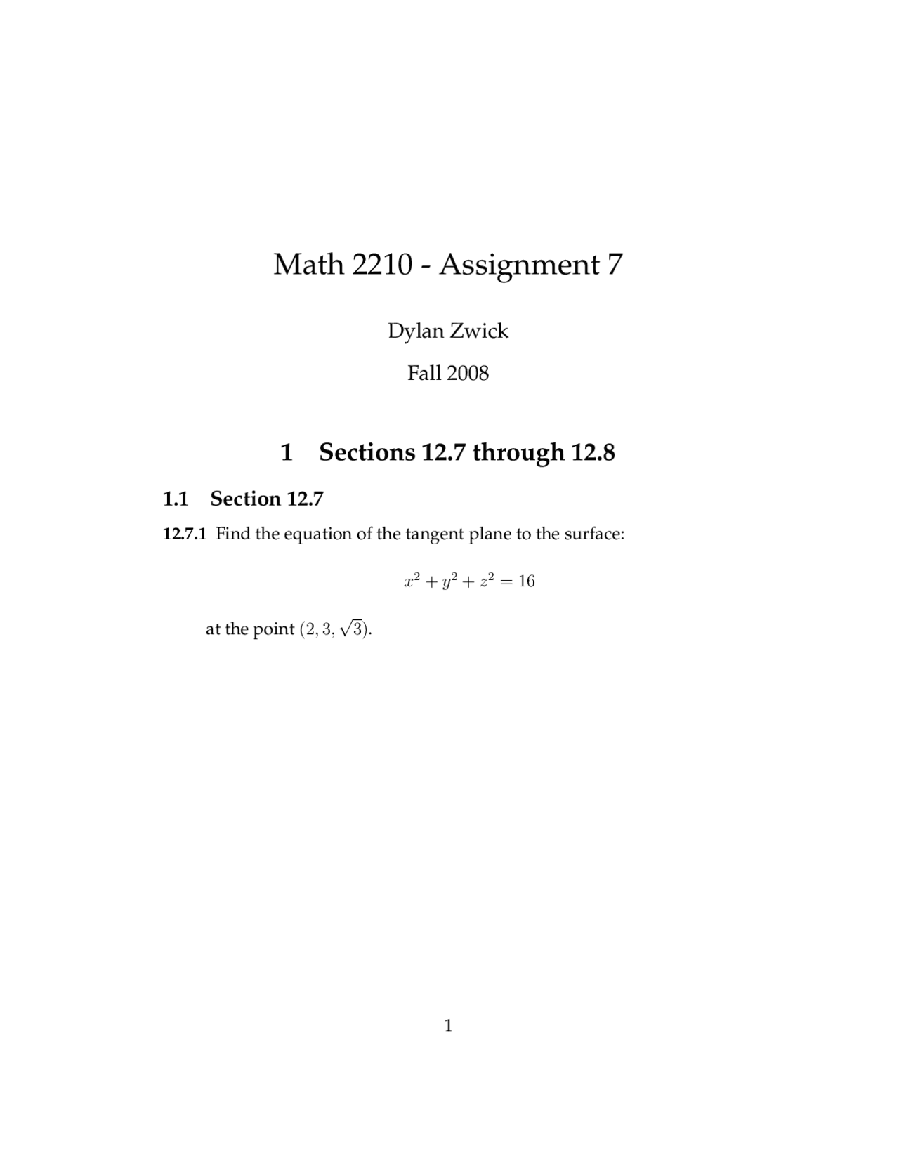 Calculus Iii Homework 7 Problems Fall 2008 Math 2210 Docsity
