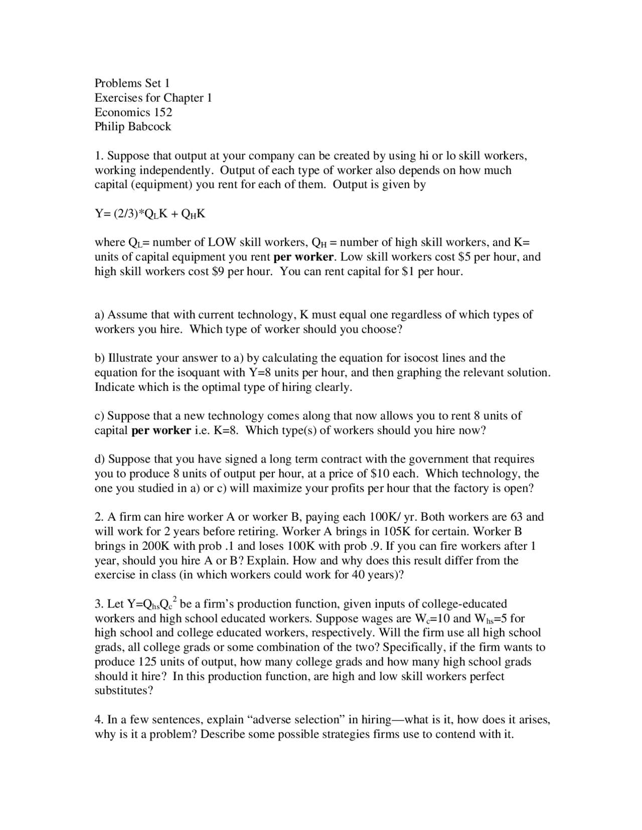 5 Questions On Personal Economics Assignment 1 Econ 152