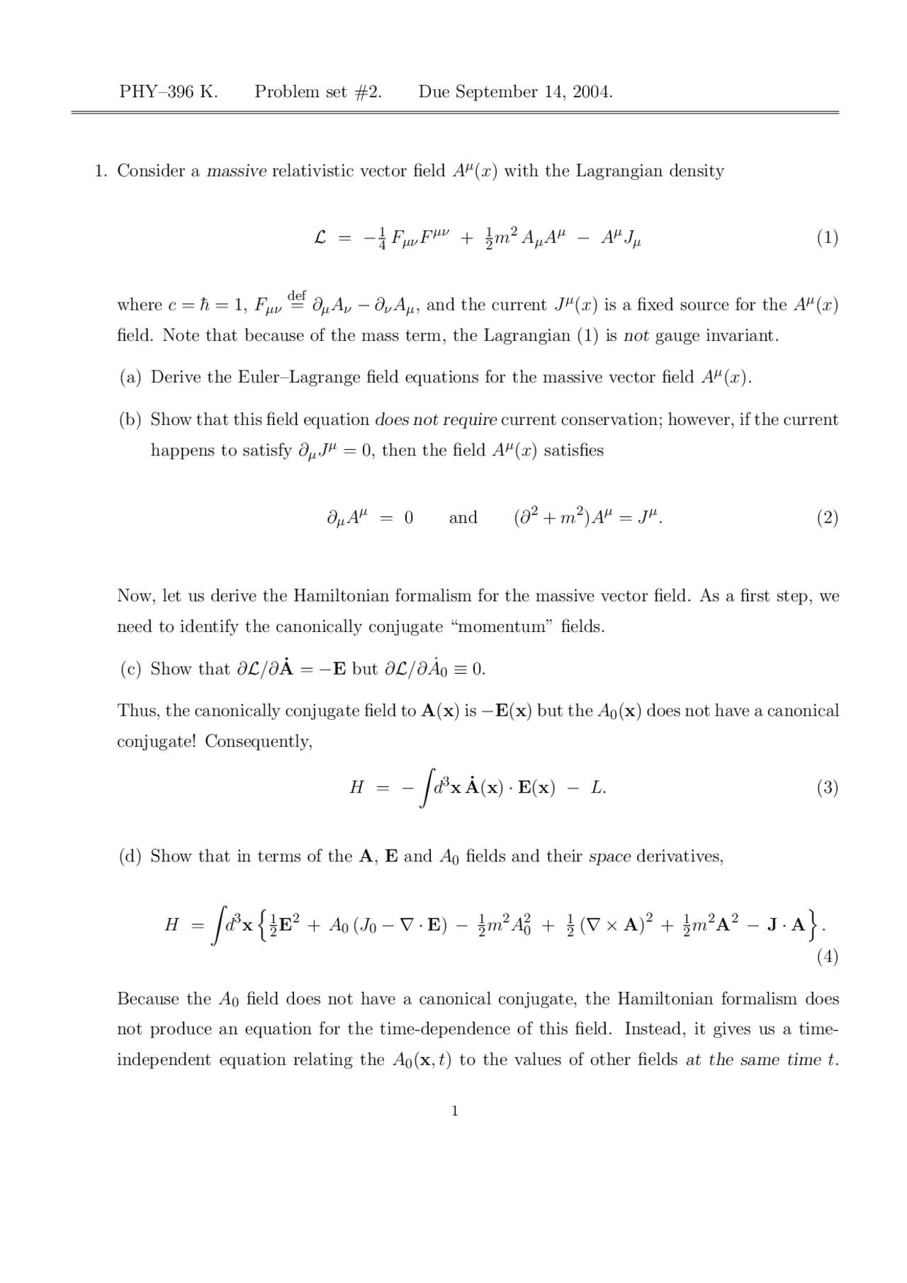 Quantum Field Theory Assignment 2 Questions Phy 396k Docsity