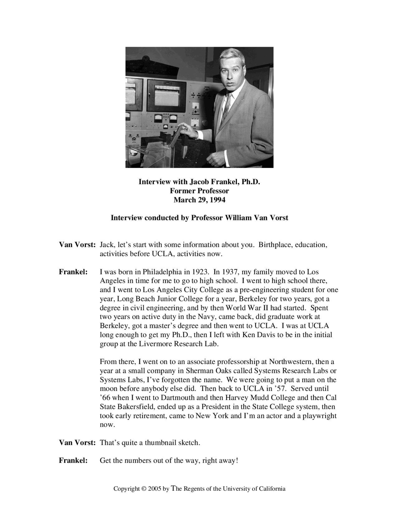 Interview Conducted by Professor William Van Vorst - Literary Theory ...