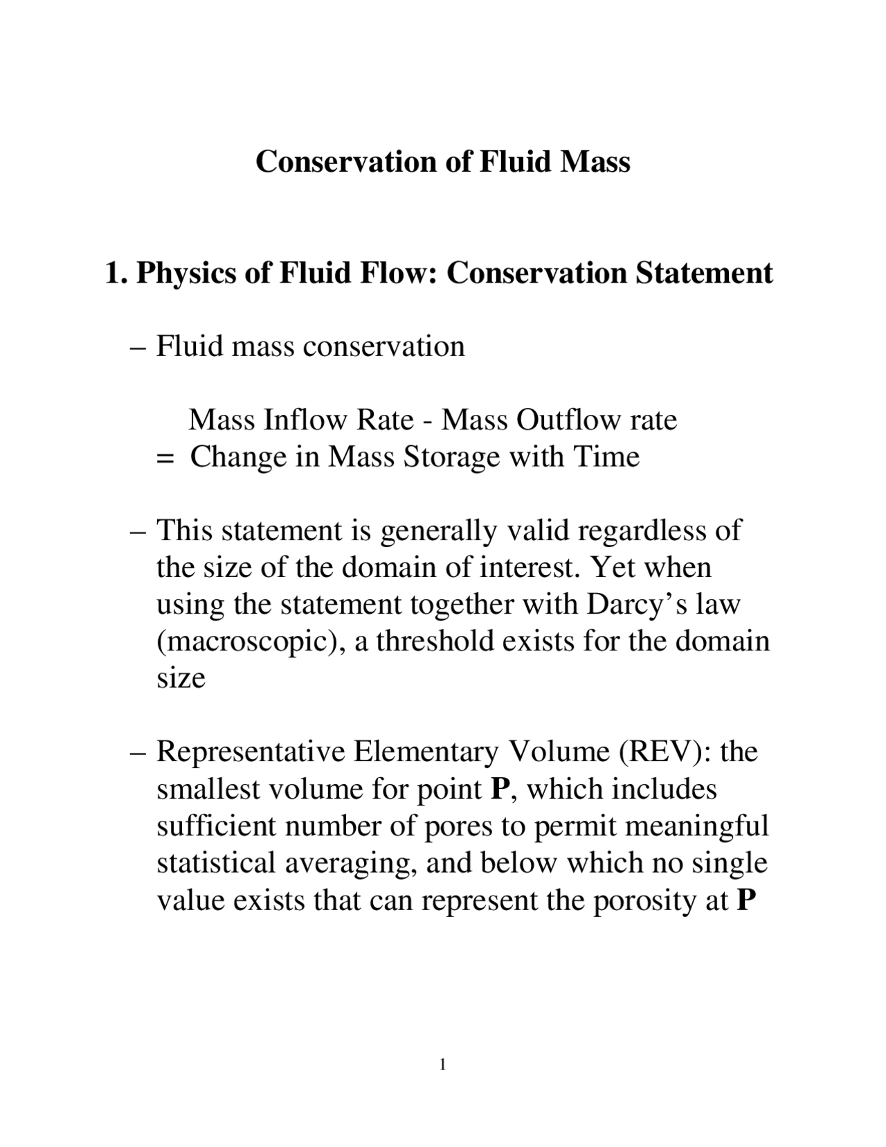 Conservation Of Fluid Mass Lecture Notes Bsyse 595 Docsity