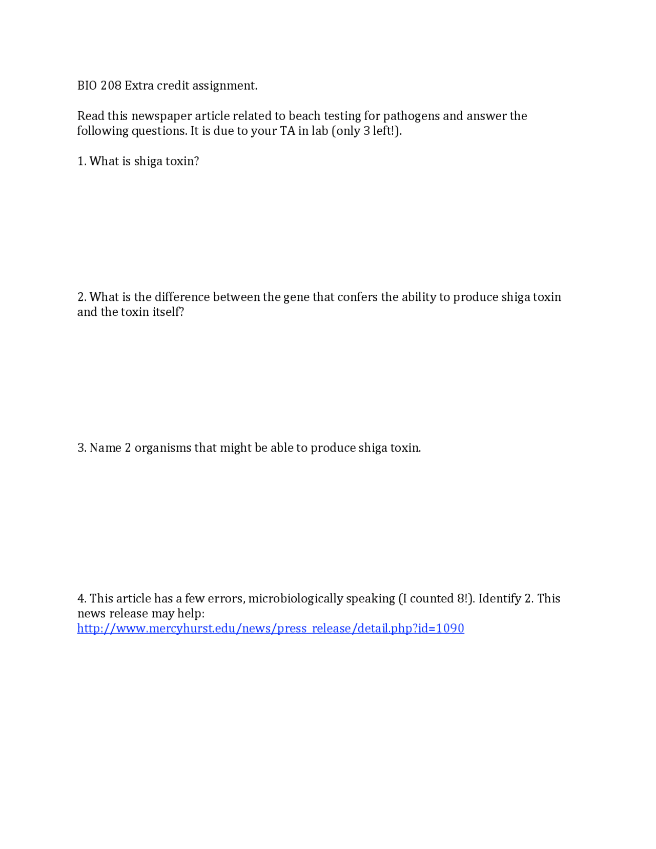 4 Questions On Microbiology Assignment Bio 208 Docsity