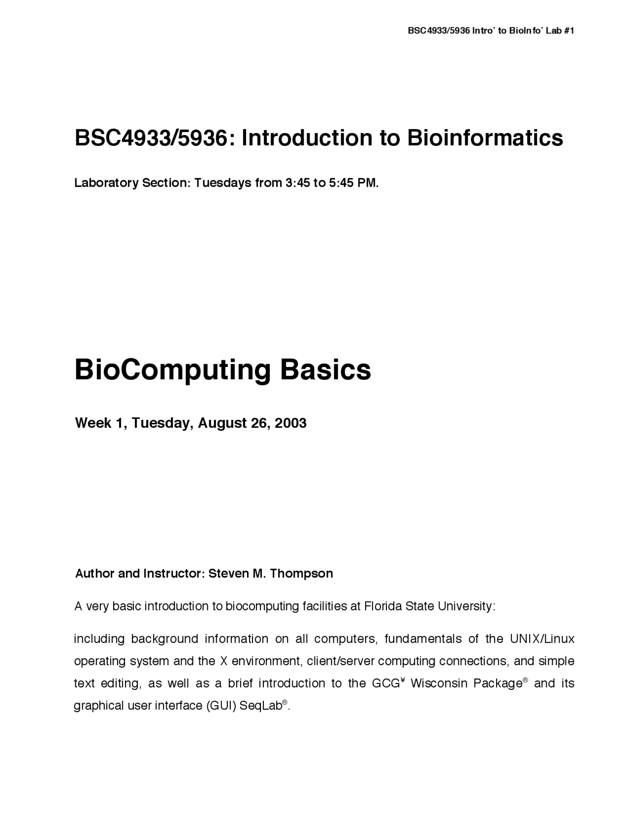 Biocomputing Basics Computational Evolutionary Biology Lab 1 Bsc