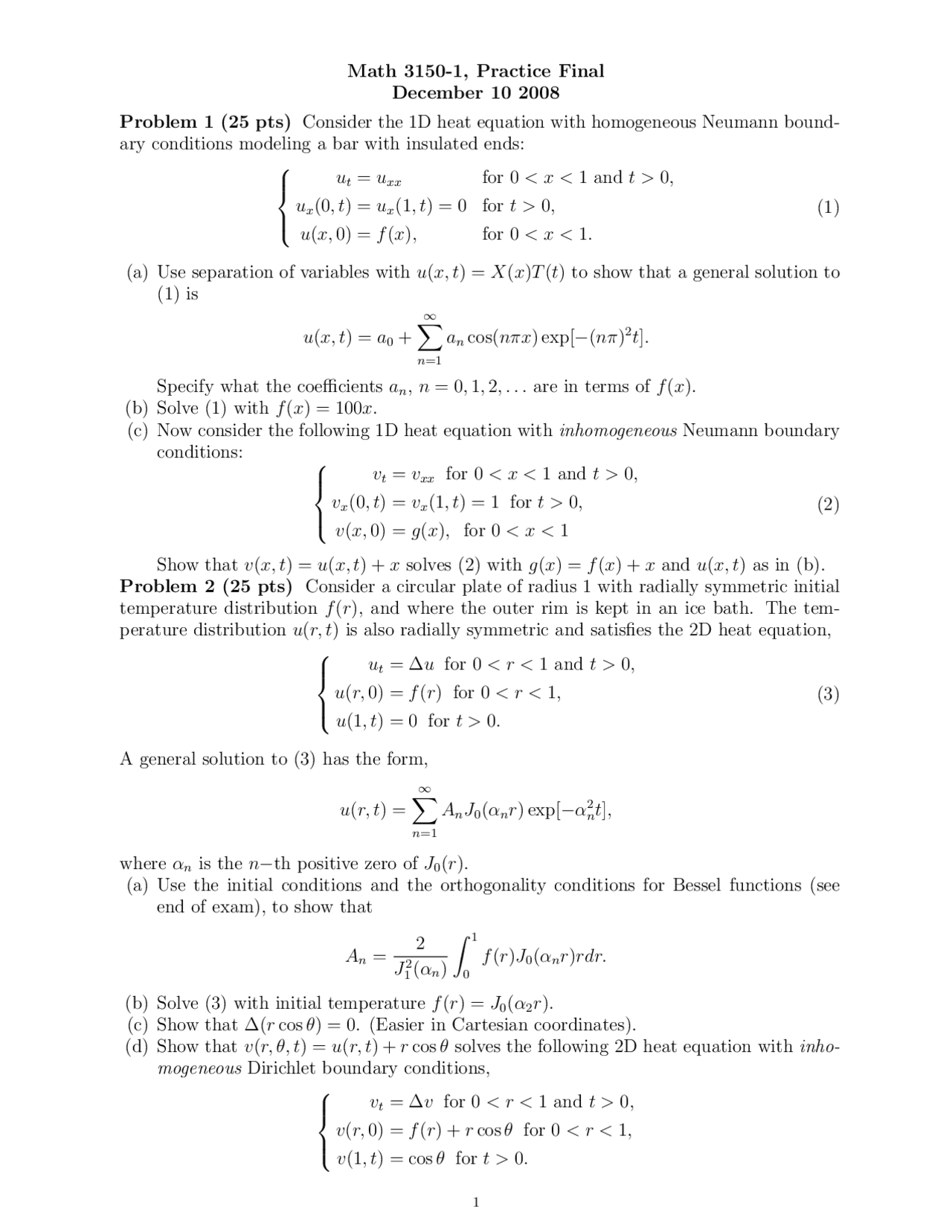 7 Problems for Final Exam - Partial Differential Equations for ...