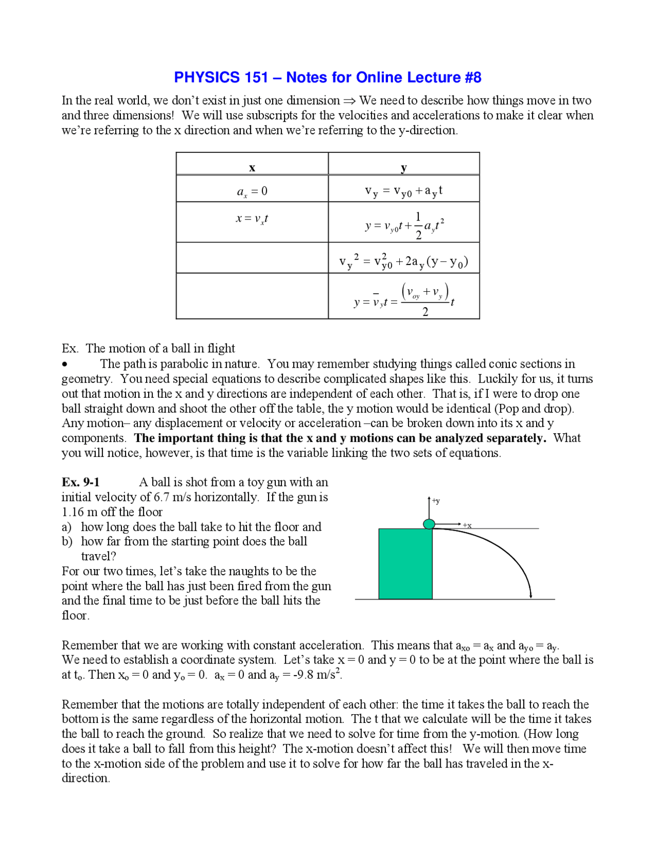 Elements of Physics - One and Three Dimension Motion | PHYS 151 - Docsity