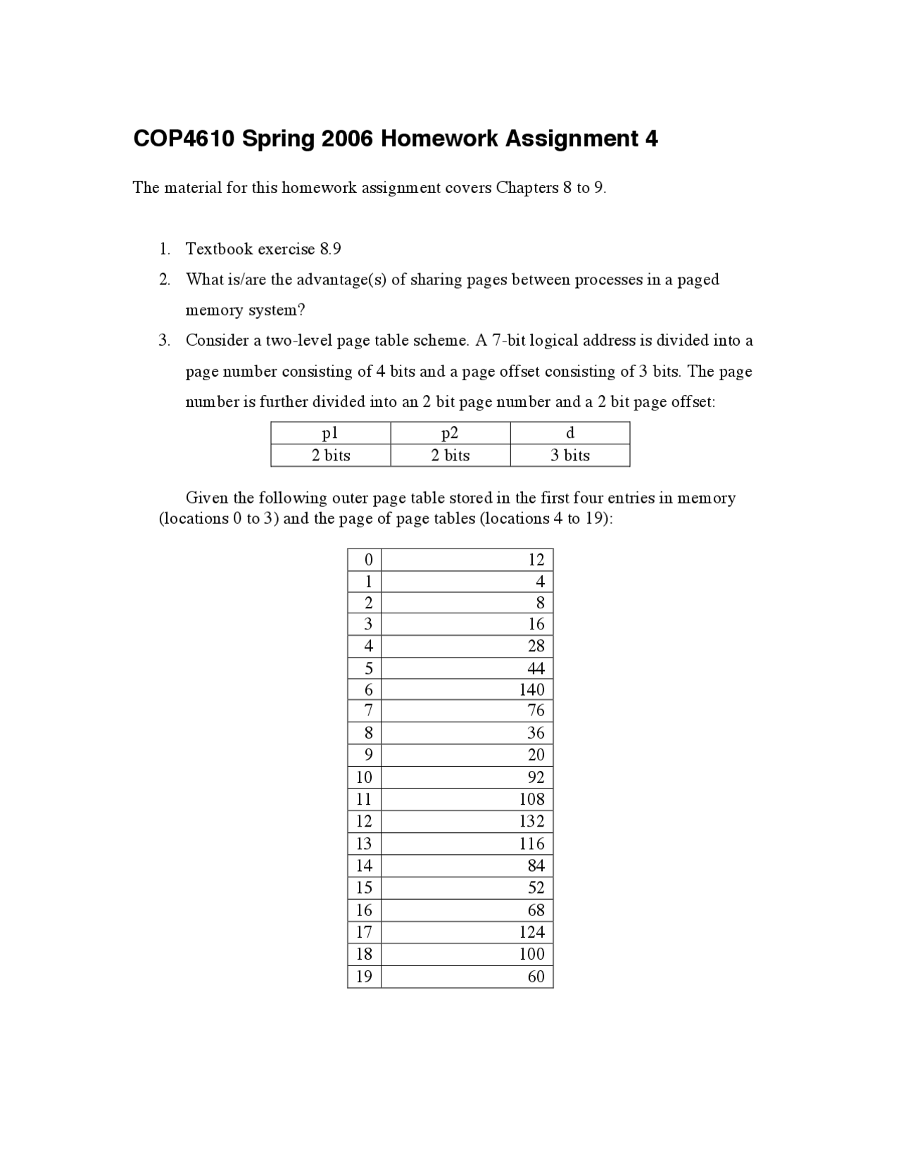 Homework 4 Spring 2004 Operating Systems Cop 4610 Docsity