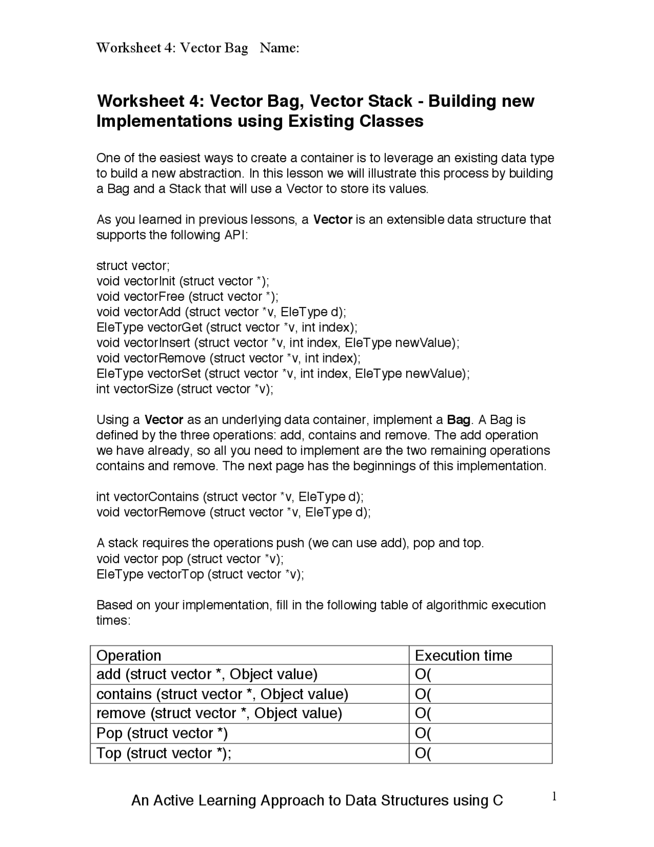Worksheet 4 Vector Bag Vector Stack Building New Implementations