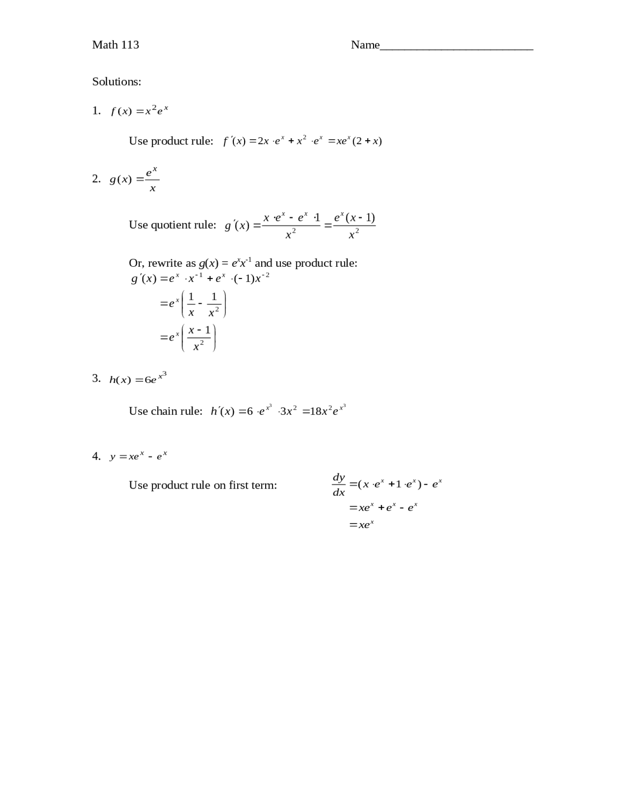 Assignment With Solutions Elements Of Calculus Math 113 Docsity