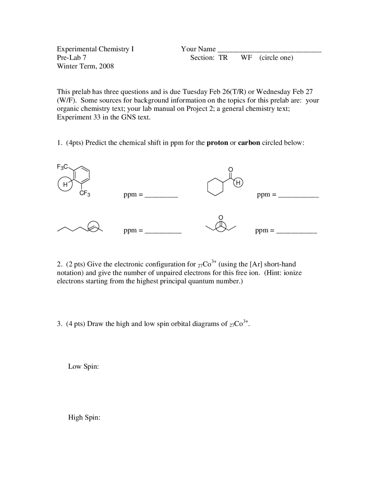 Practice Questions For Exam Experimental Chemistry I Ch 361 Lab