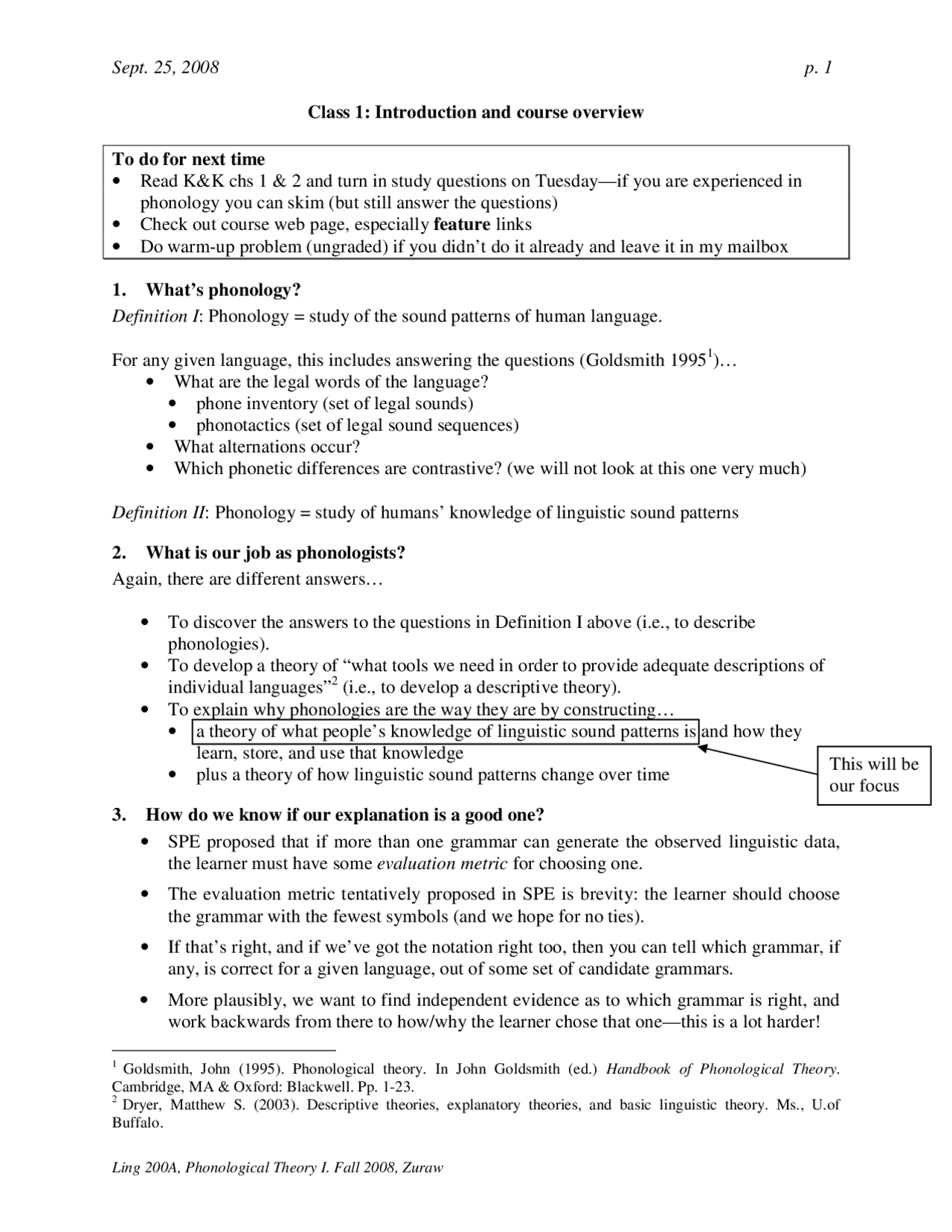 Introduction And Course Overview Phonological Theory I Ling 200a