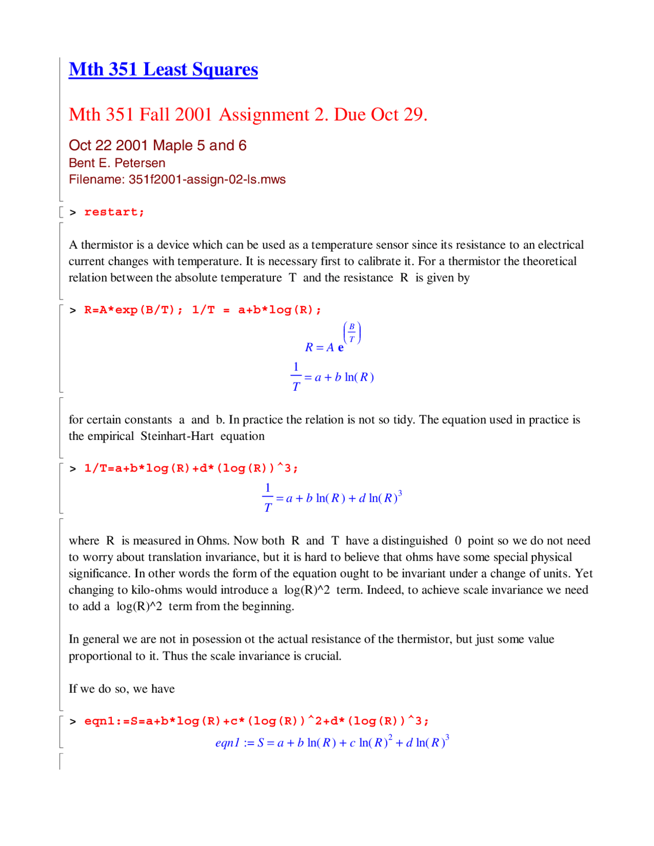 Assignment 2 Questions Introduction To Numerical Analysis 2001 Mth