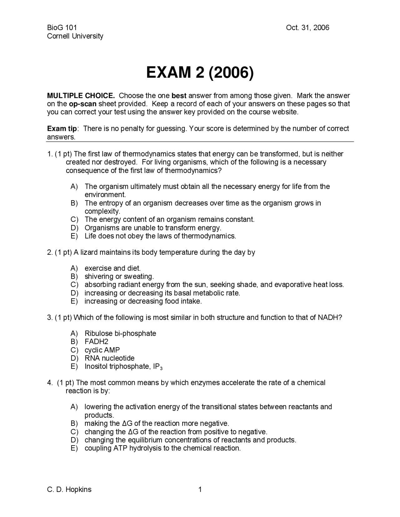 46 Questions For Exam 2 Biological Sciences Lectures Biog 1101