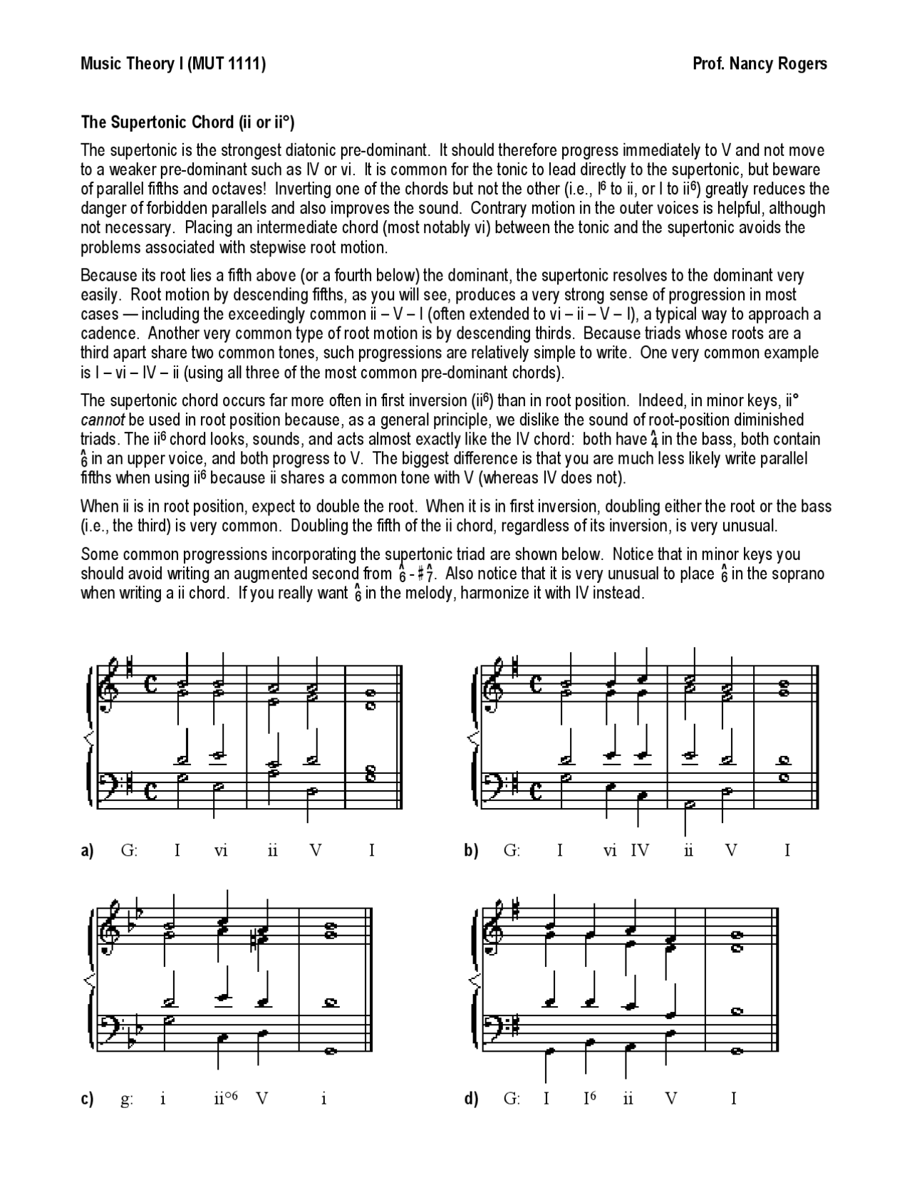 Lecture Notes On Music Theory I Different Chords Mut 1111 Docsity