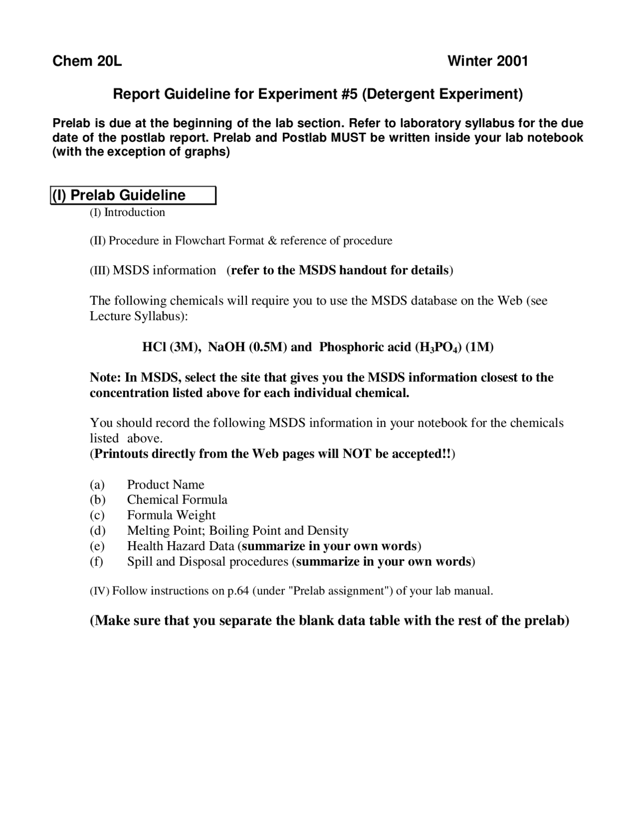 Report Guideline For Experiment 4 General Chemistry Laboratory Chem