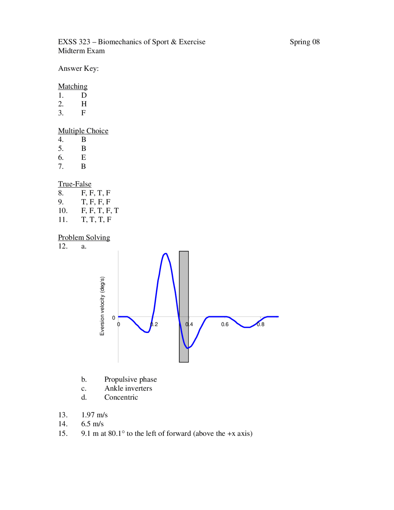Midterm Exam with Answer Key - Biomechanics of Sport and Exercise ...