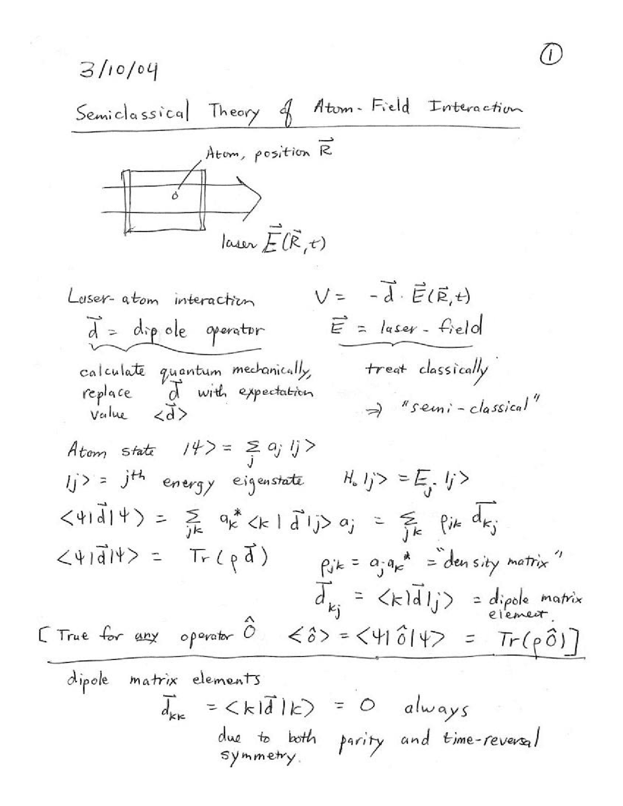 Handwritten Notes On Semiclassical Theory And Atom Field Interaction