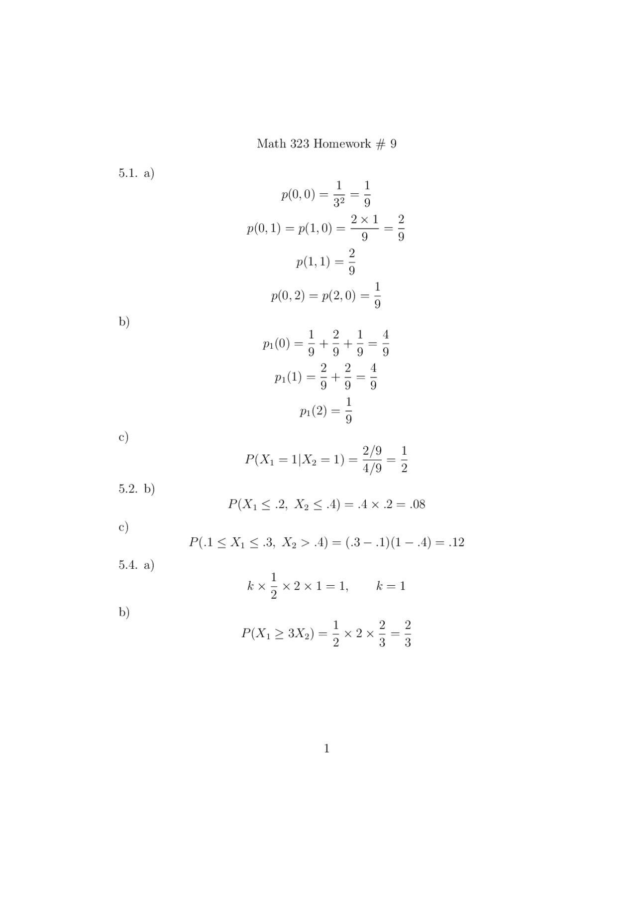 Probability and Statistics - Homework 9 with Solutions | MATH 323 - Docsity