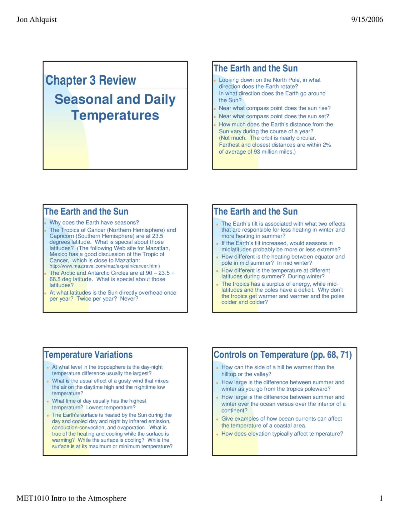 Seasonal And Daily Temperature Review Slides Met 1010 Docsity