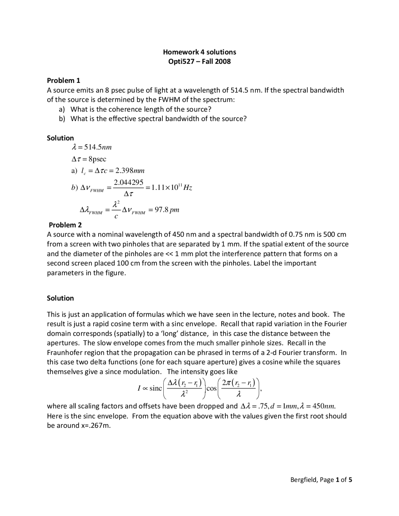 Homework 4 Solutions Holography And Diffractive Optics Ece 527