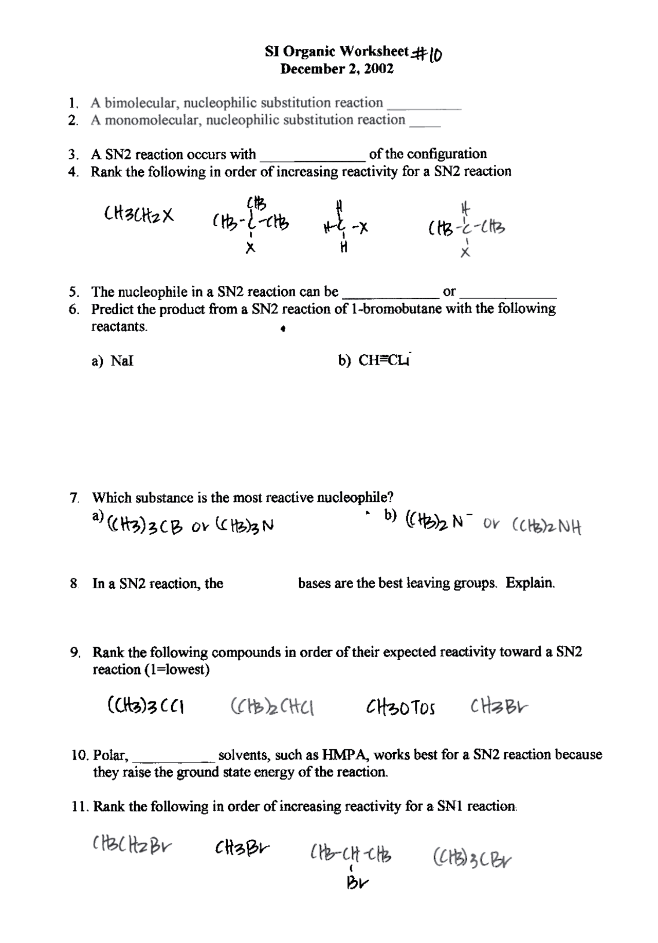 Unsolved Homework 10 Organic Chemistry I Che 2201 Docsity