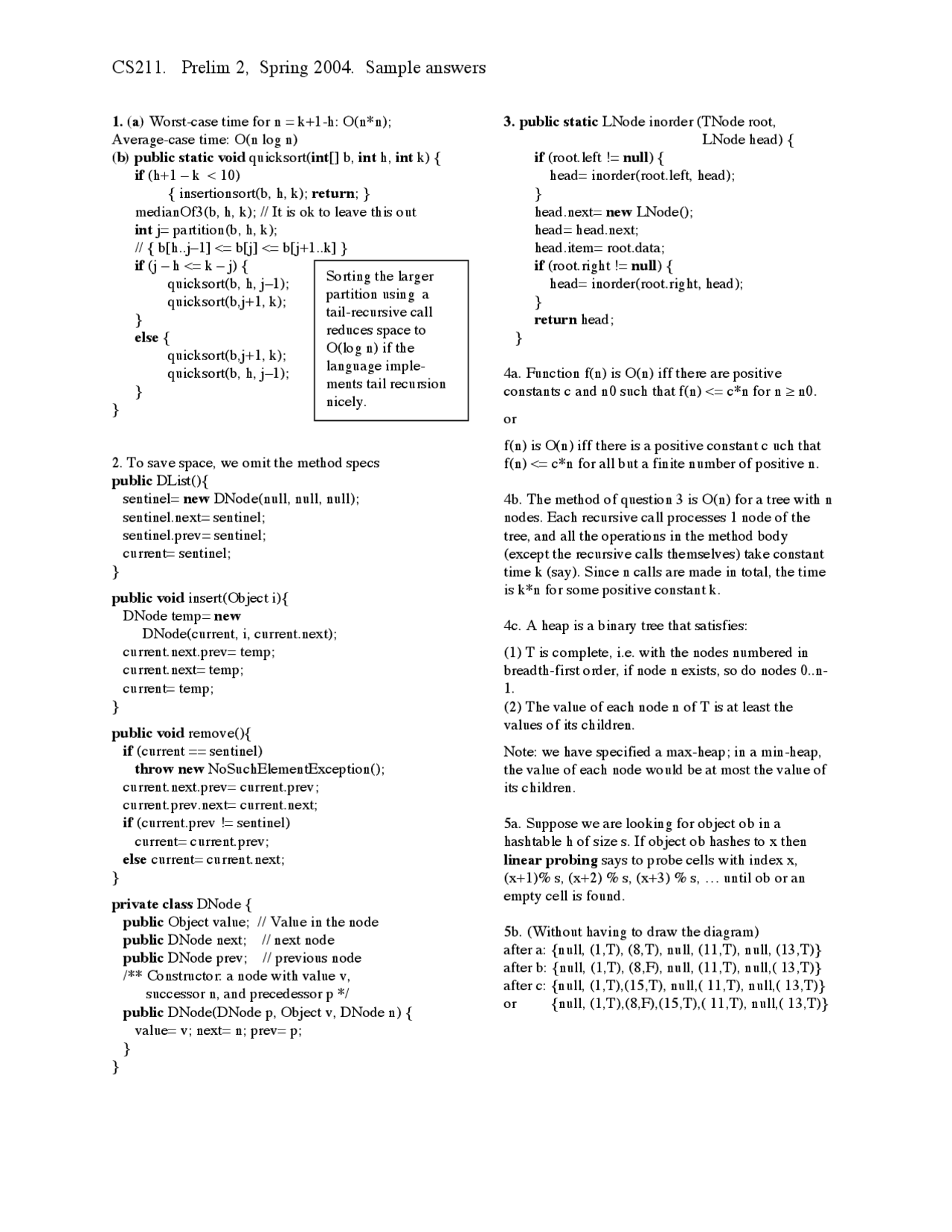 Exam 2 With Answers Object Oriented Programming And Data Structures
