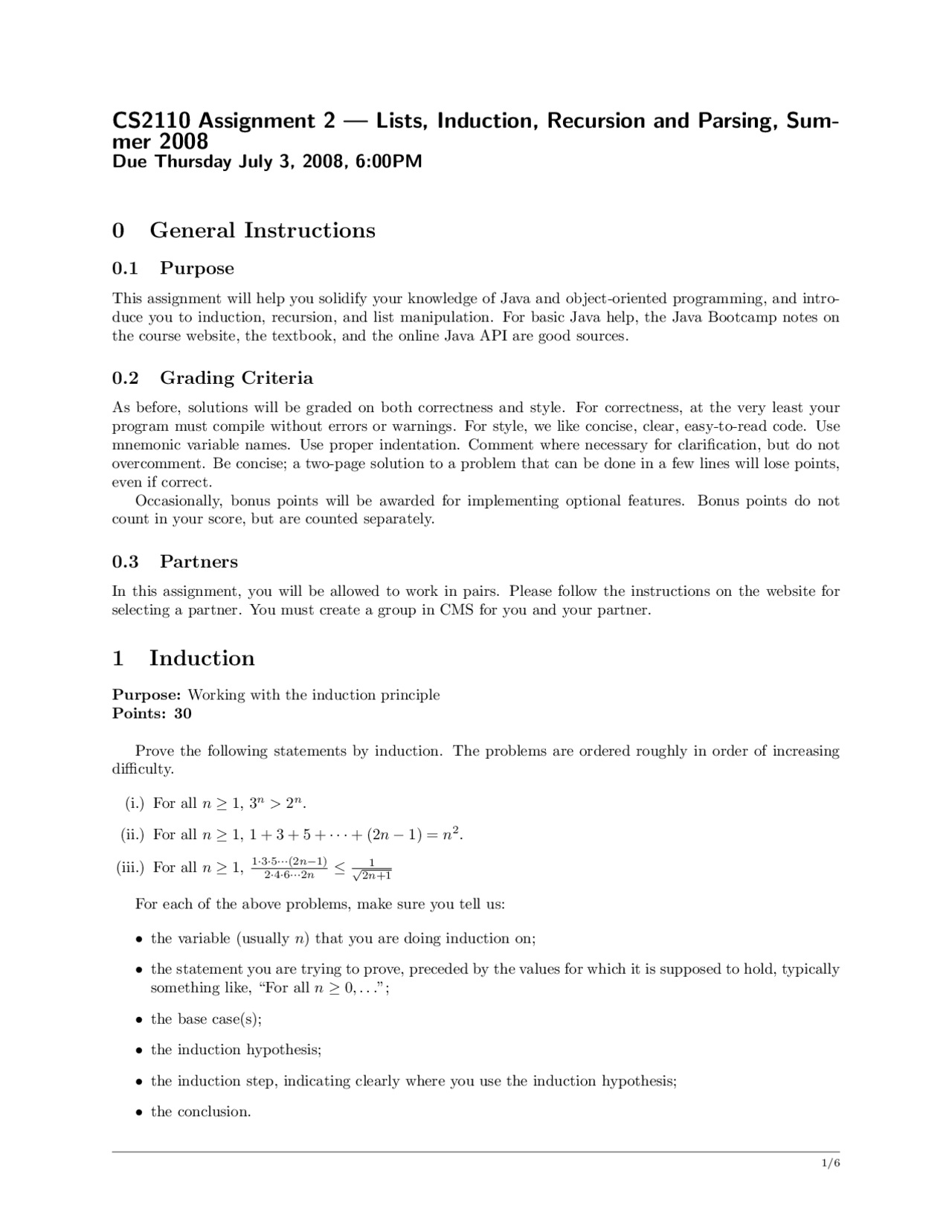 Homework 2 Lists Induction Recursion And Parsing Sum Cs 2110 Docsity