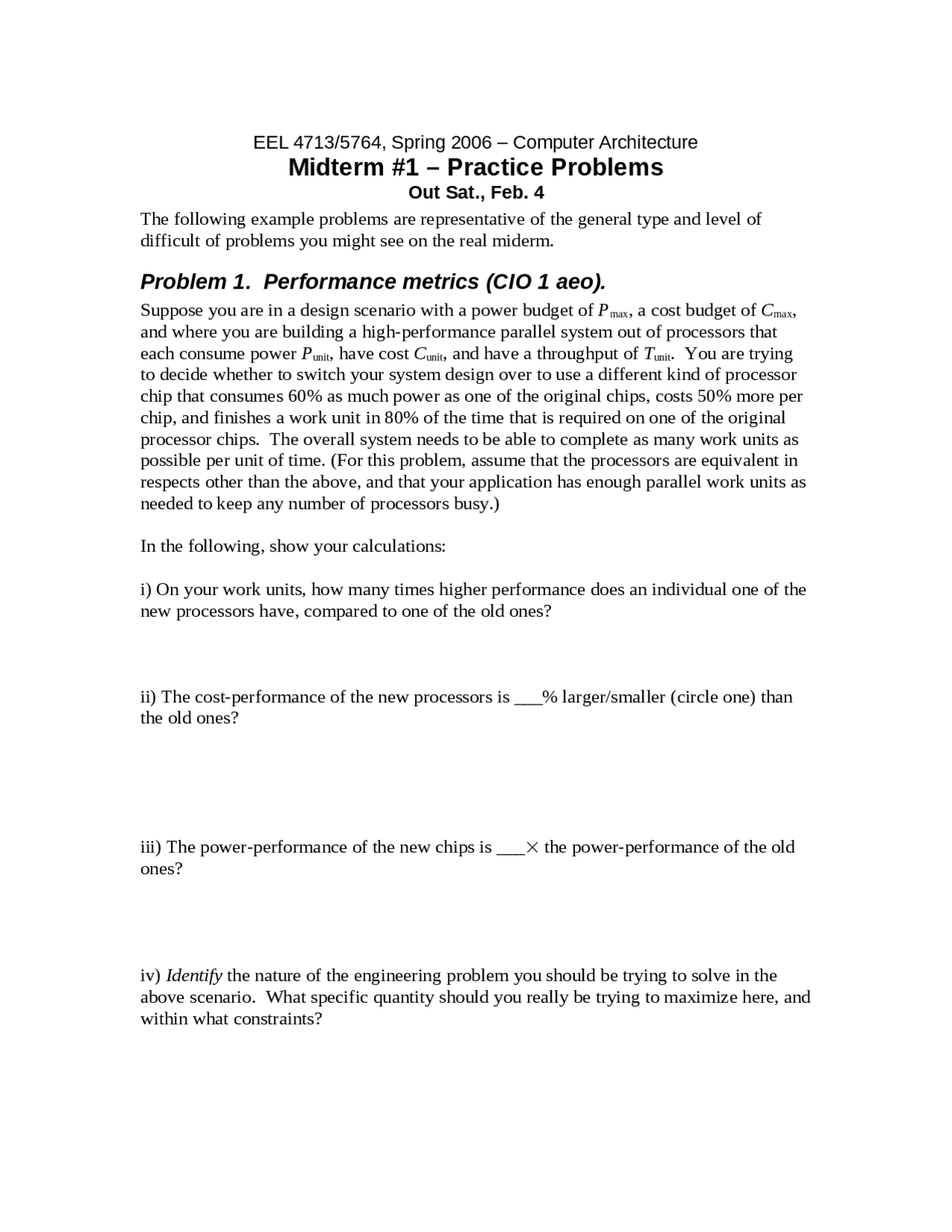 Midterm 1 Practice Problems Of Computer Architecture Eel 4713 Docsity