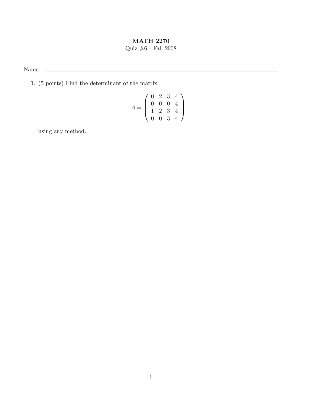 Quiz 6 With 3 Problems Linear Algebra Math 2270 Docsity
