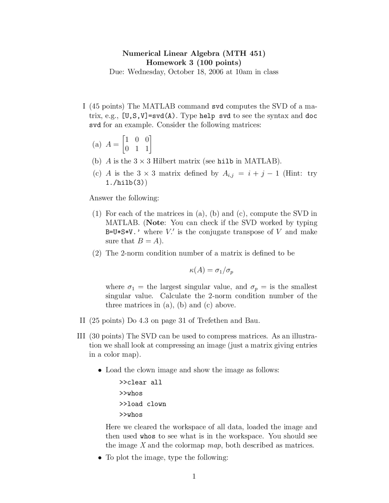 Solutions For Homework 3 Numerical Linear Algebra Mth 451 Docsity